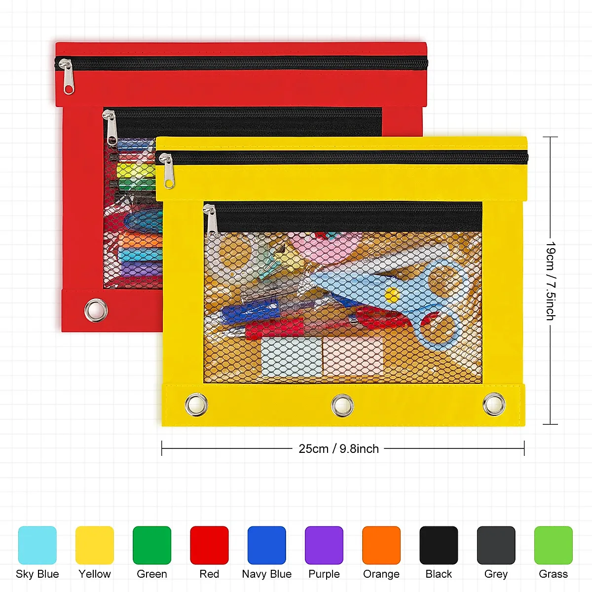 IKAYAS 20 Pack Pencil Pouch for 3 Ring Binder bulk Binder Pencil Pouch with Zipper, Pencil Pouches Pencil Bags for Classroom bulk Pencil Box Pencil Case for Storing School Students Teacher Supplies