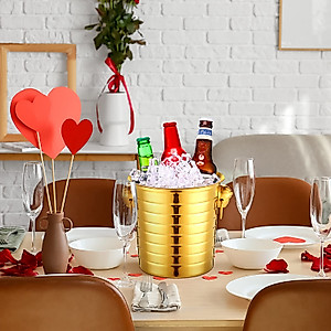 Pinkunn 6 Pack Gold Stainless Steel Champagne Bucket 3 Qt Metal Ice Bucket Double Wall Wine Bucket with Handles Party Beverage Chiller for Champagne Beer Cocktail Wine Drinks Home Bar Accessories