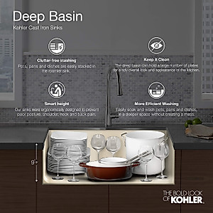 KOHLER 5826-0 Whitehaven Farmhouse Self-Trimming Undermount Single-Bowl Sink with Short Apron, 33 Inch, White