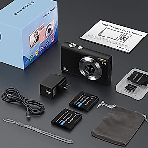 Digital Camera Auto Focus 2.7K Vlogging Camera HD 48MP 16X Digital Zoom Camera with 32G Memory Card 2 Batteries YouTube Portable Mini Compact Camera for Kids Teens Adult Beginner