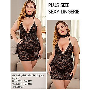 Avidlove Women Nightwear Lace Lingerie Halter Strap Chemise Floral Babydoll Sexy Nightie Dress Black M