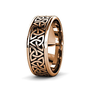High Polish 7mm Black Rhodium Plated Flat Celtic Trinity Knot Unisex Wedding Band 14K Rose Gold.Size 13.0