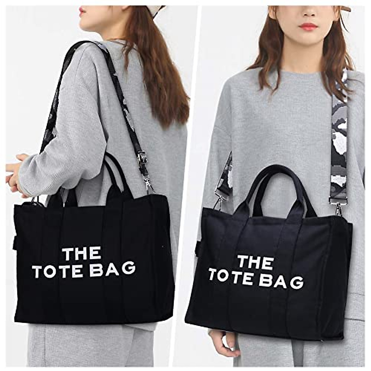 JQWYGB The Tote Bag for Women - Canvas Tote Bag with Zipper Cross Body Bag Purses Handbag for Work Travel School (Black)