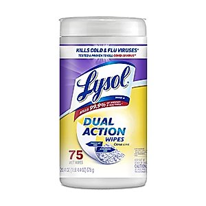 Lysol Dual Action Disinfectant Wipes, Multi-Surface Antibacterial Scrubbing Wipes, For Disinfecting and Cleaning, Citrus Scent, 75ct