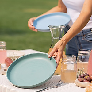 Grow Forward Premium Wheat Straw Plates and Bowls Sets - 8 Unbreakable Microwave Safe Dishes - Reusable Wheat Straw Dinnerware Sets - Plastic Plates and Bowls Alternative for Camping, RV - Oasis