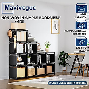 Mavivegue Book Shelf, 12 Cube Storage Organizer, DIY Bookcase, Metal Cube Bookshelf,Tall Book case for Bedroom, Living Room,Office,Closet Storage Organizer, Black Cubicle Storage Rack