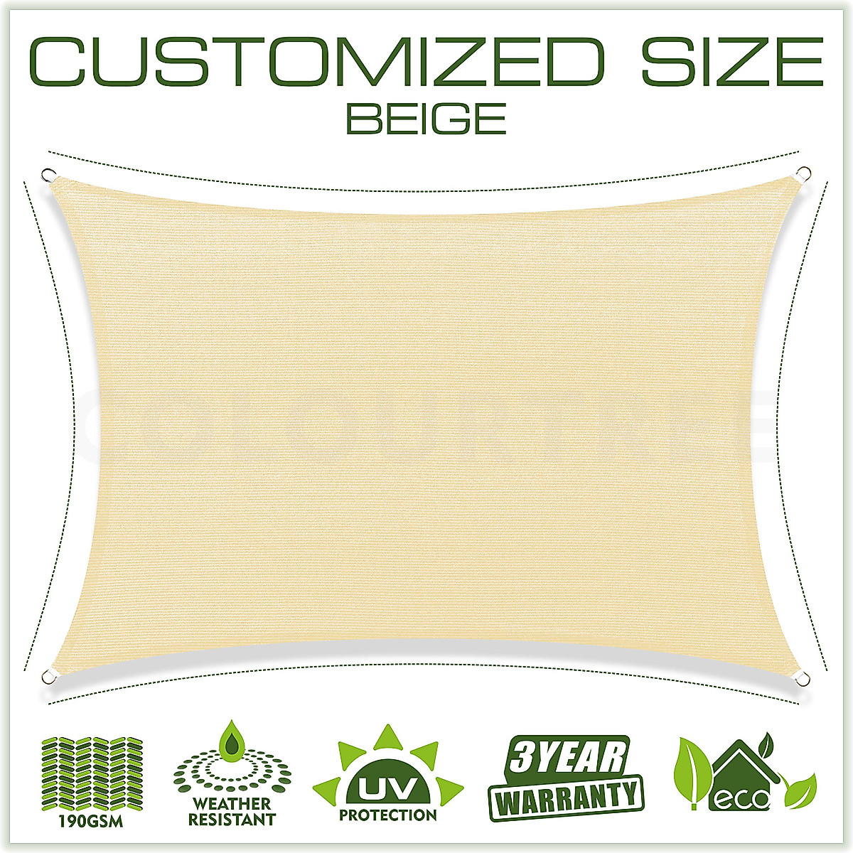 ColourTree 12' x 16' Beige Rectangle Sun Shade Sail Canopy Awning Shelter Fabric Cloth Screen - UV Block UV Resistant Heavy Duty Commercial Grade - Outdoor Patio Carport - (We Make Custom Size)