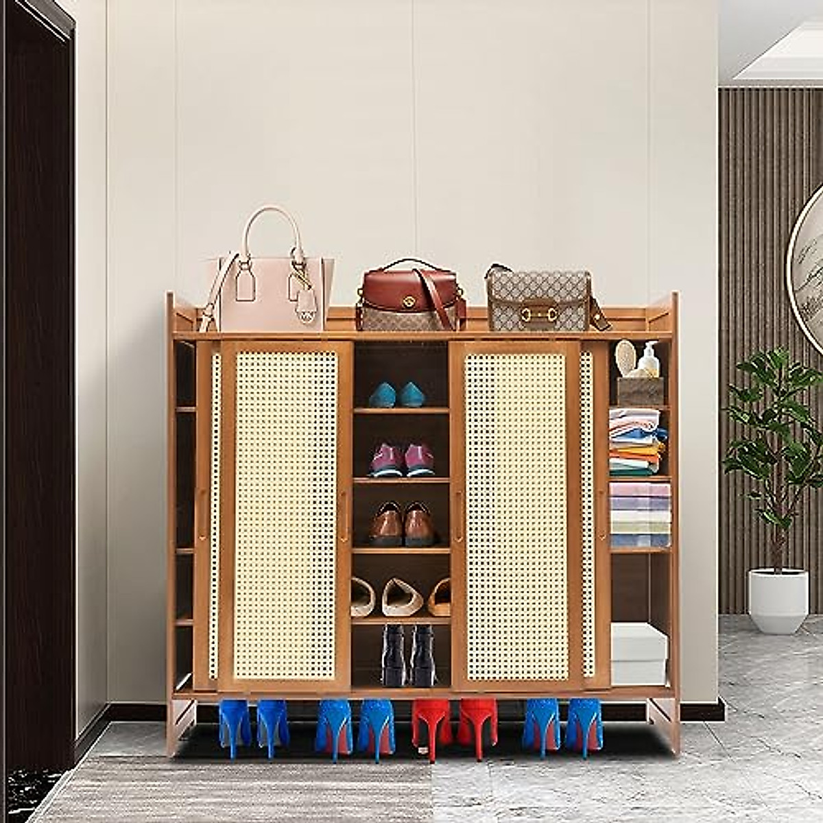 kunghei 6-Tier Large Shoe Cabinet or Home Organizer Cabinet Shoe Rack with Doors, Bookshelf Entryway Shoe Storage Cabinet with Storage Shelves for Entryway, Hallway, Closet, Living Room