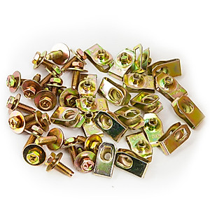 URMECCH 20x Body Bolts M6-1.0 x 20mm Long - 10mm Hex - 17mm Washer - 20x U-Nuts Clips Engine Under Cover Undertray Splash Shield Guard Bumper Fender Liner Push Retainer Fastener, Yellow Zinc Finish