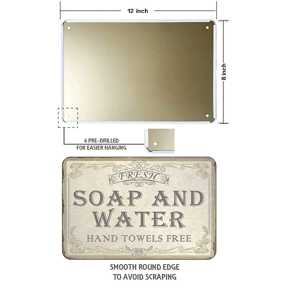 Fresh Soap and Water Hand Towels Free Tin 20X30 cm Retro Look Decoration Art Sign for Home Bathroom Farm Garden Garage Funny Wall Decor