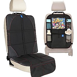 funbliss Car Seat Protector + Kick mats Car Backseat Organizer Black,Suitable for All Cars,XL Largest Car Seat Cover for Child Baby Carseat, Kick Mat Back Seat w/Storage Pockets
