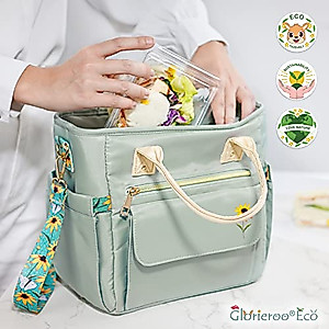 GLORIEROO Deluxe Lunch Bag Women - Leakproof Insulated Lunch Box for Women 2023 Newest Great Gifts for Women Waterproof Multi Pocket Lunch Tote Bag with Removable Strap for Work/Picnic