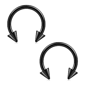 Ruifan 4PRS 316L Surgical Steel Screw On Ball's/Spike's Curved Fake Nose Septum Horseshoe Eyebrow Tragus Lip Ear Ring CBR 16G 8mm Black