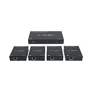 J-Tech Digital HDMI Extender Splitter 1x4 Over Single Cat5e/6 Ethernet Cable Up To 164ft. Supports PoC HDMI Loopout IR Control EDID Switch