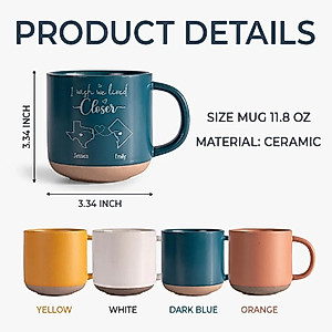 I Wish We Lived Closer Double-Sided Pottery Mug with States - Personalized Long Distance Friendship Mug with Names, Custom Best Friend Moving Away Gifts for Women, Christmas Mug Gifts Sisters, Bestie