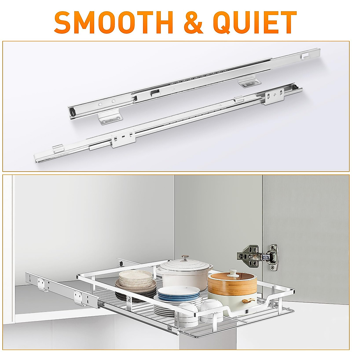 Tksrn Pull Out Cabinet Organizer, Heavy Duty Slide Out Pantry Shelves, Sliding Drawer Storage For Bathroom, Kitchen, Home, 15" W x 21" D, Chrome Finish（NEED 16" W and 22" D Cabinet）