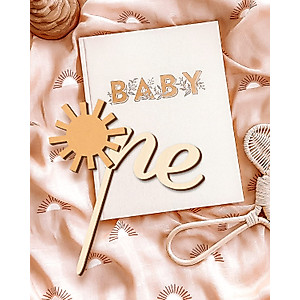 Sun One Cake Topper 1st Birthday Cake Decoration, 6.4'' x 7'' One Year Old Wooden Sun Cake Topper First Trip Around the Sun You Are My Sunshine Cake Smash Photo Booth Props B-day Bar Party Supplies