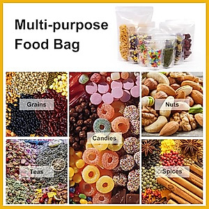 SumDirect 100pcs 5.1x7.8 Inches Clear Stand Up Food Bags, Resealable Zipper Stand-up Reusable Food Pouches Snack Packing Bag with Tear Notch Heat Resealable for Storing, Cookie, Snack Tea and Drinking