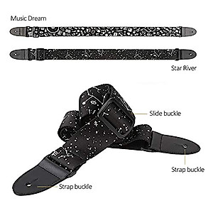 WINGOFFLY Guitar Strap Leather Ends Length Adjustable for Electric Guitar Acoustic Guitar Ukulele and Bass Top Grade(Star River)