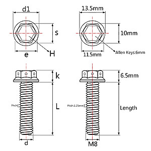 Wanyifa Titanium Flange Hex Head Bolt M8 15 20 25 30 35 40 45 50 55 60mm Screws Pack of 4 (M8x30mm, Silver)