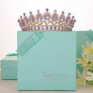 Kamirola Royal Queen Crown and Tiaras Princess Crown for Women and Girls Crystal Headbands for Bridal, Princess for Wedding and Party (Purple)