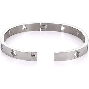 2 Pcs Stainless Steel Star Buckle Bracelet Bangle Polished Bracelet Open Clasp Classical with Stainless Steel for Men's Women Couples