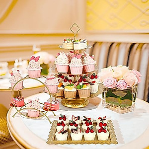 7Pc Cake Stand Set Gold Metal Dessert Table Display Round Tiered Gold Cupcake Stand Macaron Ferris Wheel Holder Cookies Serving Trays Fruit Plates for Tea Party Wedding Birthday Baby Shower Decoration