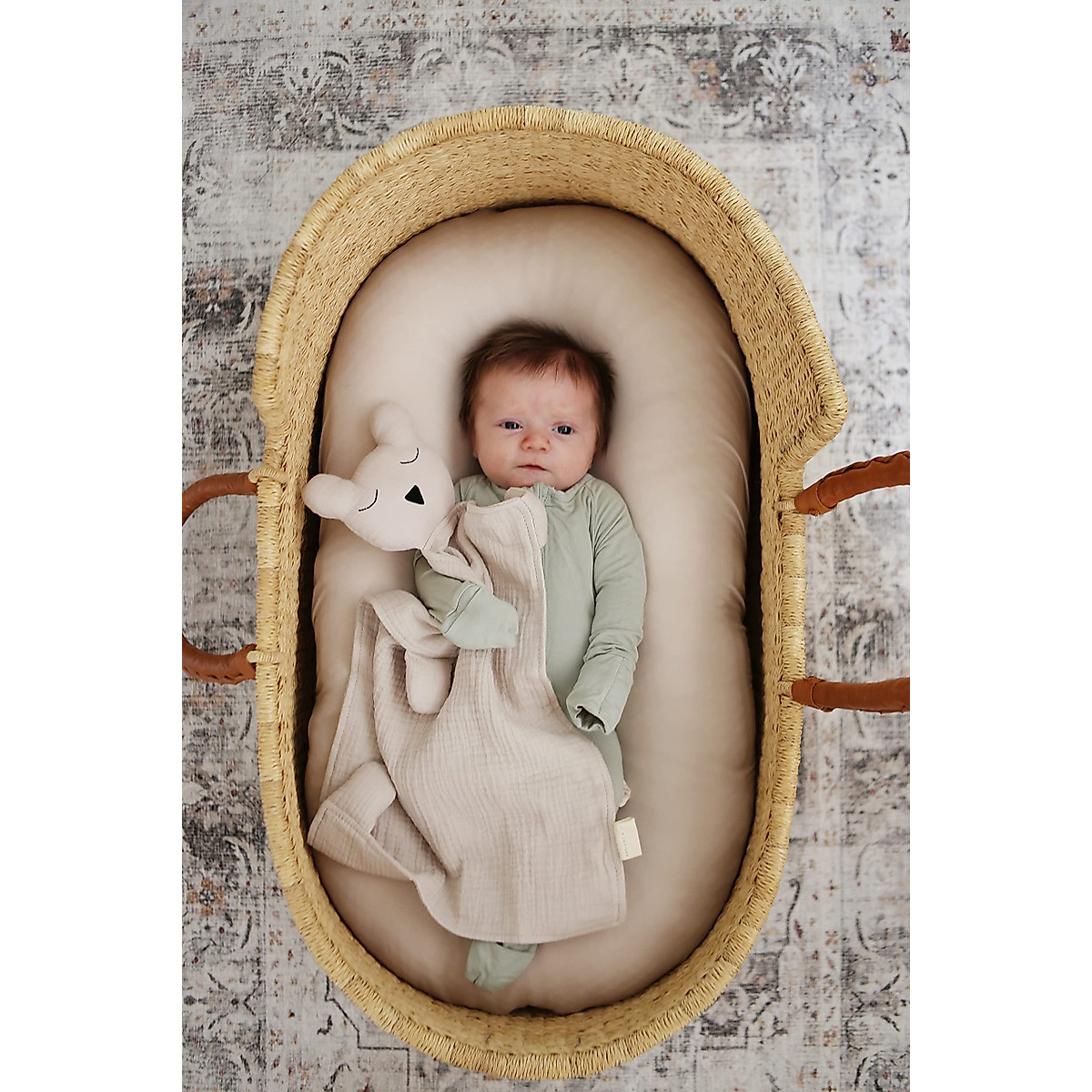 Marlowe & Co Organic Cotton Muslin Bear Lovey Blanket, Organic Cotton Muslin Bear Security Blanket (Natural Sand)