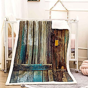 NARBOR Soft Fleece Throw Blanket - Fluffy Microfiber Solid Blankets for Bed and Couch Double/Single Size - 59X79Inch Wooden Door Print Printed Flannel Blanket for Bed, Couch and Sofa