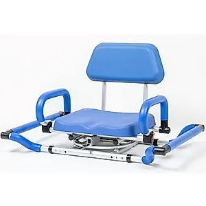 iLIVING ILG-628 Swivel Pivoting Tub-Mounted Shower Chair for Bathtub with Padded Seat, Back and Arms, and Adjustable Mounting Width , Blue