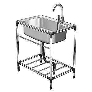 Single Bowl Stainless Steel 304 Sink,Single Bowl Kitchen Sinks,Commercial Restaurant Kitchen Bar Sink,Free Standing Utility Sink with Stand,for Laundry Garage Indoor Outdoor ( Color : Hot and cold fau