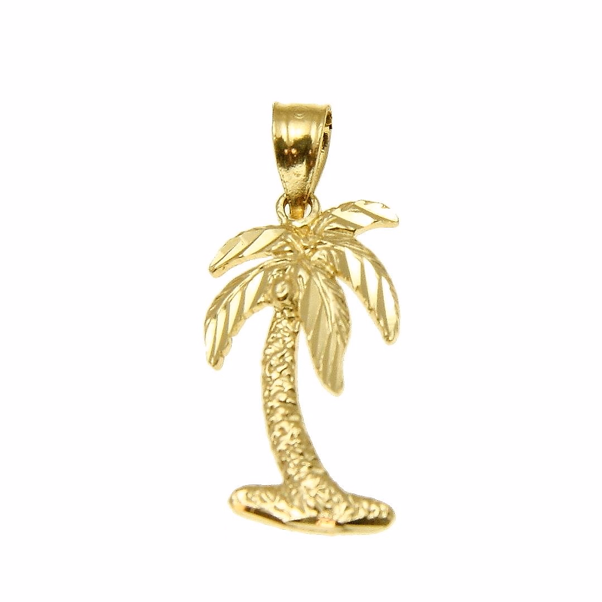 Arthur's Jewelry 14K solid yellow gold medium diamond cut Hawaiian island palm tree charm pendant
