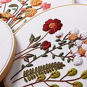 ojindiy 4 Sets Embroidery Kit Starter with Pattern and Instructions, DIY Beginner Starter Cross Stitch Kit Include 1 Embroidery Hoop, Needlework for Adults (Flower-Happy time)