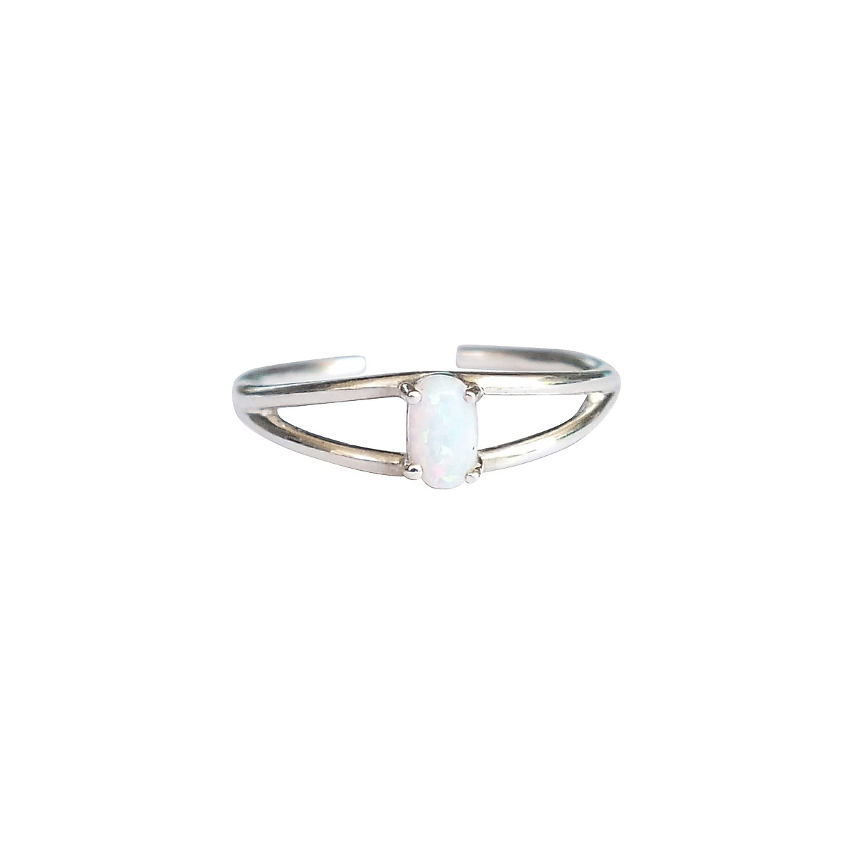 Handmade Silver & Oval 5x3mm White Opal Gemstone Adjustable Toe Ring, 925 Sterling Silver, Double Band Classic Stone Toe, Pinky or Knuckle Rings for Women, By MiYa Jewelry Creations