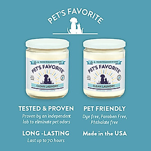 Pet's Favorite - Tested & Proven - Odor Eliminating Candle, Pet-Friendly Scented Candle, in 7 Great Fragrances – 70-Hour Burn Time, Cotton Wick (Fresh Laundry, Pack of 2)