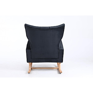 HHOK Rocking Chair, Mid Century Modern Velvet Tufted Upholstered Rocker Armchair Padded Seat with Solid Wood Base, Accent Chair with High Backrest and Armrests for Living Room Bedroom Balcony