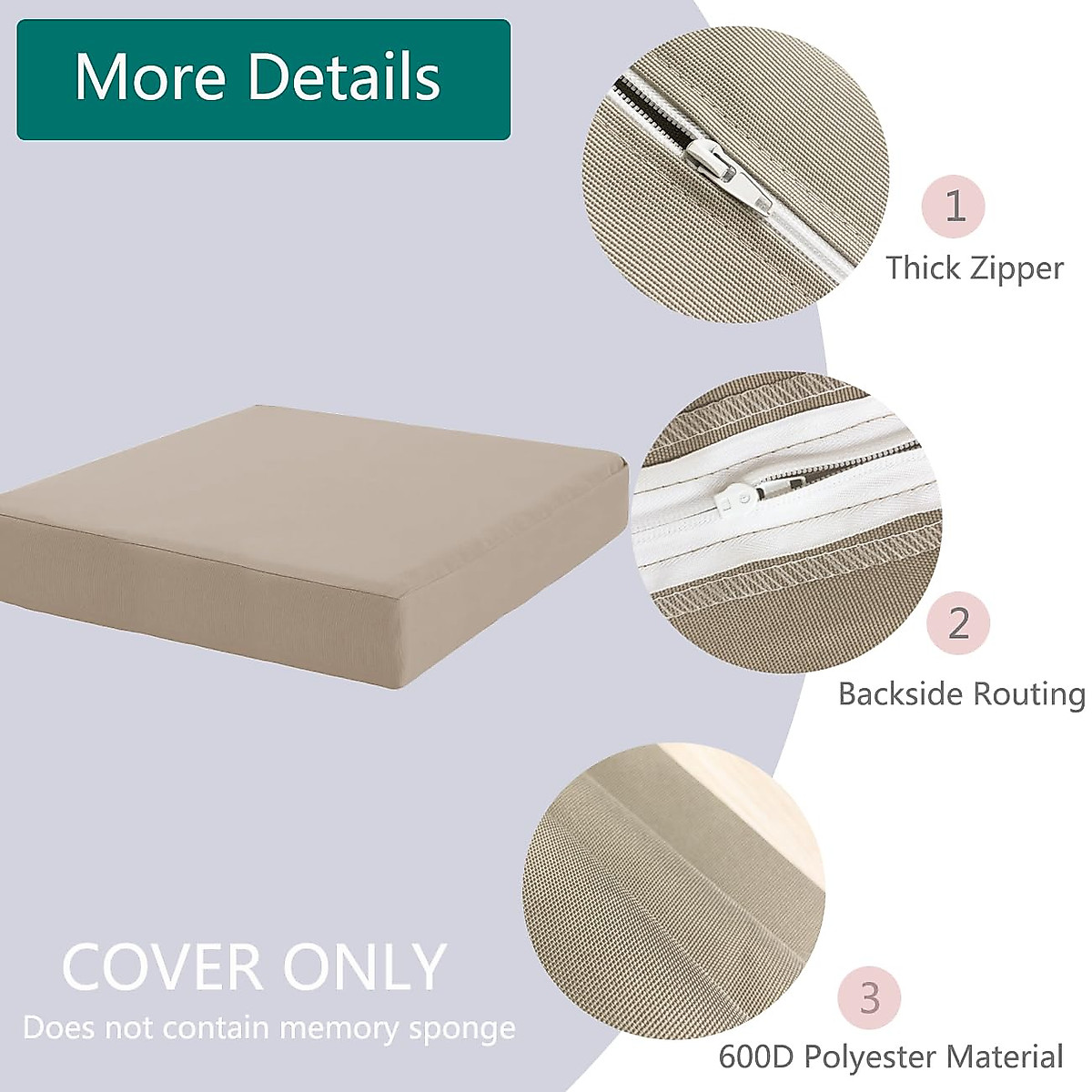 Sqodok Patio Cushion Covers 24x24 Waterproof Outdoor Cushion Covers for Patio Furniture 4Pack Patio Cushion Slicovers Replacement Outdoor Seat Cushion Slip Cover for Wicker Chair, Tan