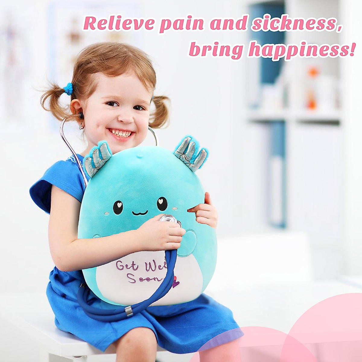 Easfan 13'' Get Well Soon Axolotl Plush Pillow Soft Cute Salamander Plush Get Well Soon Gifts for Kids Patient Feel Better for Women Men