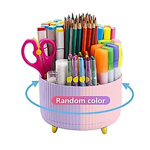 Marbrasse Desk Organizer, 360-Degree Rotating Pen Holder, Desk Organizers and Accessories with 5 Compartments Pencil Organizer, Art Supply Storage Box Caddy for Office, Home(Pink/Purple Random)