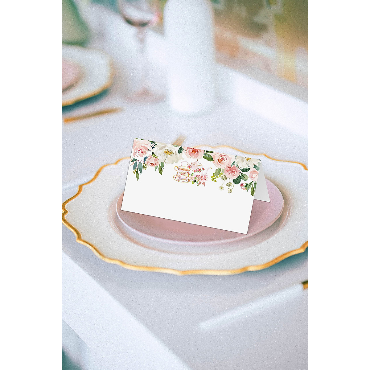 Place Cards for Floral Party, Editable Name Place Cards, Seating Place Cards for Tables, Tent Style Cards for Wedding, Valentine's Day, Bride & Baby Shower, Easy Folding, Pack of 25 Escort Cards(B17)