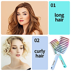 2 Pack Detangling Brush Getting Knots Out without Pain Adds Shine and Makes Hair Smooth,Detangler Boar Bristle Hair Brush for Adult & Kids Wet or Dry Hair(Green&Blue)