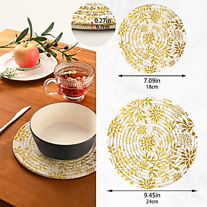 Pot Holders Trivets Set Pure Cotton Potholders Set, Hot Pads Set of 2, Gold Dahlia Pinnata Flowers Hot Pot Trivets One 9.45 Inch and One 7 Inch