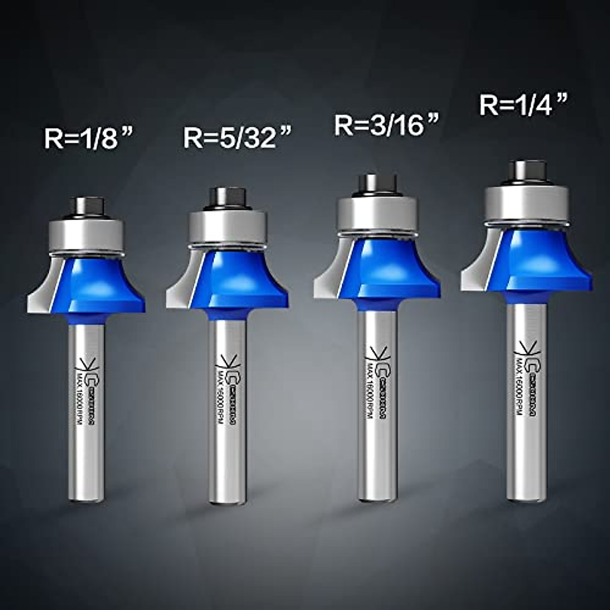 CSOOM Round Over Router Bits 4pcs, 1/4 Inch Shank, Adopt C3 Carbide.Use for Round Edges, Laminate, Particle Board, Plywood Compact Panel, and etc.