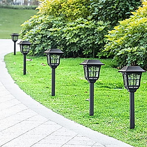 BEAU JARDIN 8 Pack Glass Solar Lights Pathway Landscape Outdoor Garden Waterproof Warm White LED Stainless Steeel Bright Sun Powered Lighting for Yard Path Patio Walkway Stakes Pattern Black BG403