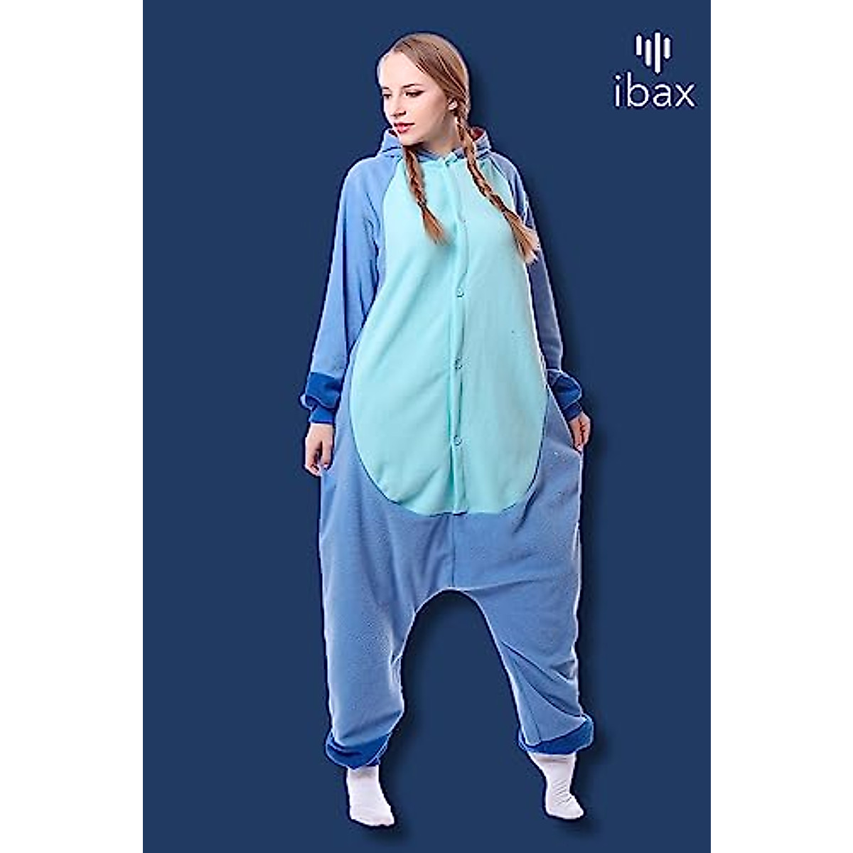 IBAX® Polar Fleece Adult Animal Onesie Pajama. Adult onesie costume. Animal onesies for adults. Halloween onesie adult. (US, Alpha, X-Large, Regular, Regular, ST Blue)
