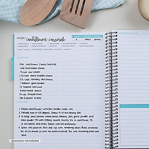 Erin Condren Spiral Coiled Recipe Prompted Notebook - Metallic Wet-Erase Interchangeable Designer Cover with 160 Pages, 80 Sheets of Heavy 80# Mohawk Paper