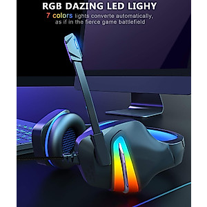 LMPOHO PC Gaming Headset with Stereo Surround Sound, J6 Wired Computer Over Ear Headphones for PS4, PS5, Nintendo Switch, Xbox One, with Noise Isolating Mic & RGB Light & Comfort Earmuff - Blue