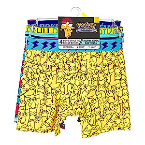 Pokemon Boys' Big 4PK or 7PK Athletic 5PK 100% Cotton Boxer Briefs in Size 4, 6, 8, 10 and 12, Blue,Yellow,Red with Blue and Multicolor