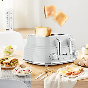 Anfilank 4-Slice Toaster, Retro Toaster with Long Extra-Wide Slots and Removable Tray, Cancel/Bagel/Reheat Function, 6 Shape Options, BPA free(Grey)