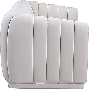 Meridian Furniture 674Cream-S Dixie Collection Modern | Contemporary Velvet Upholstered Sofa with Deep Channel Tufting, 84" W x 37" D x 32.5" H, Cream